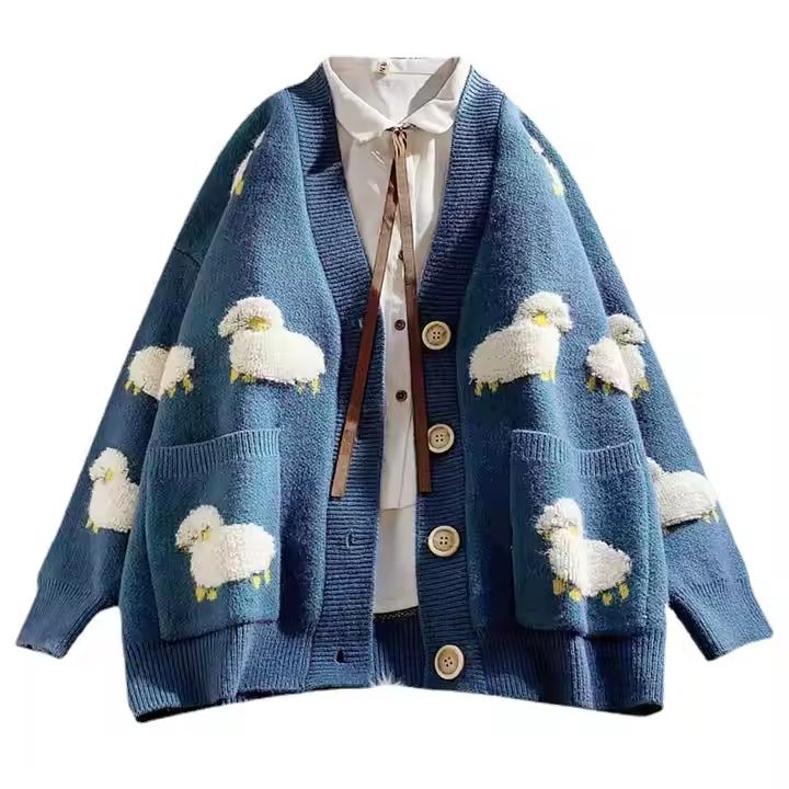 Chompa Cardigan Blue Aesthetic Ovejas - Estilo Coreano GENERICO ...