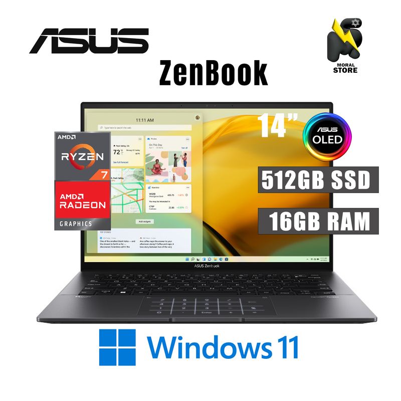 Laptop Asus Zenbook UM3402YA-KM465W 14” 2.8K OLED/ Ryzen 7 7730U /16GB/ 512GB SSD/ Windows 11 ...