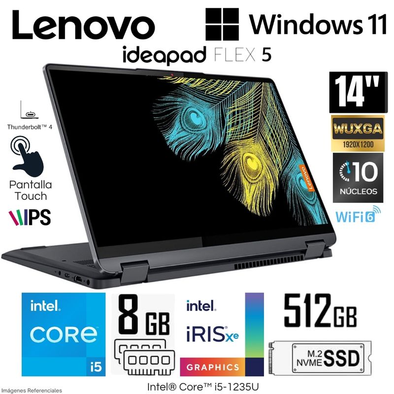 Laptop Lenovo IdeaPad Flex 5 Intel Core i5-1235U 8GB RAM 512GB SSD 14 ...