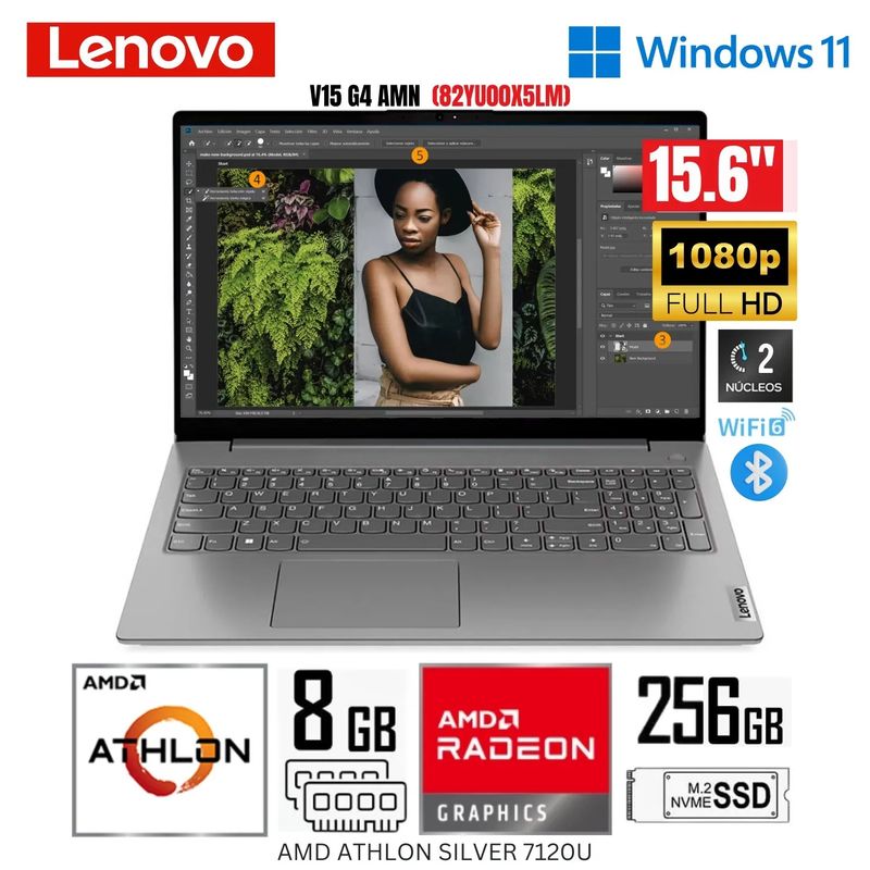 Laptop Lenovo V15 G4 AMN AMD Athlon Silver 7120U 8GB RAM 256GB SSD 156 ...