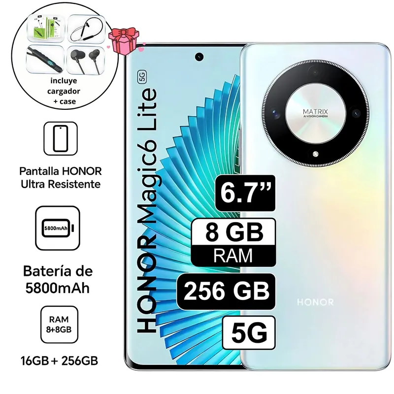 Celular HONOR Magic 6 Lite 256GB 8GB Ram 6.7" Pulg Color Titanium Silver HONOR | falabella.com