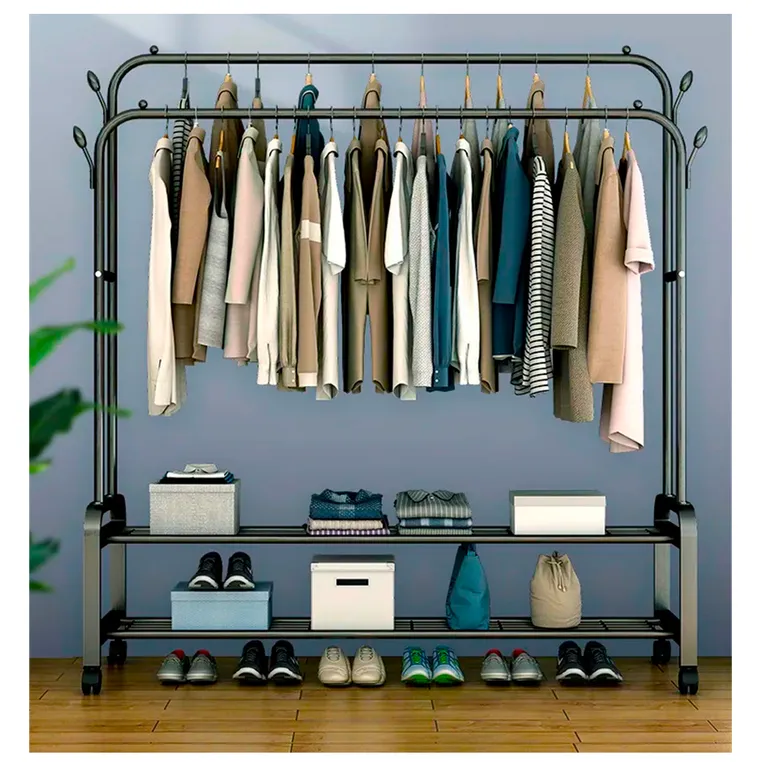 Perchero Doble Colgador Ropa Con Zapatero C Ruedas 68kg Reforzado ...