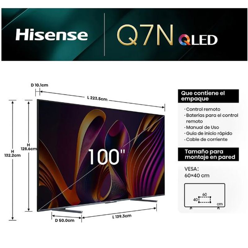 Tv Smart Hisense 100 100Q7N Qled Uhd 4K 144Hz Google HISENSE ...
