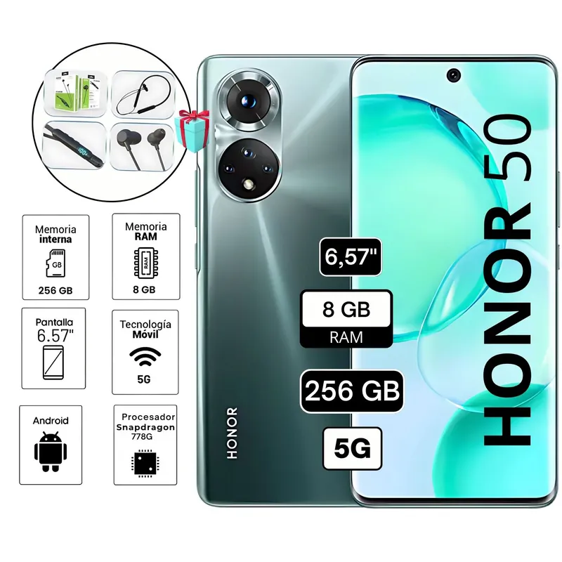 Celular honor 50 8GB RAM 256 GB camara principal 108 MP 6.57" color ...