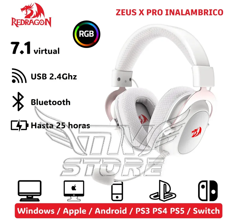 Audífonos Redragon Zeus X PRO Wireless H510 WL Color Blanco REDRAGON ...