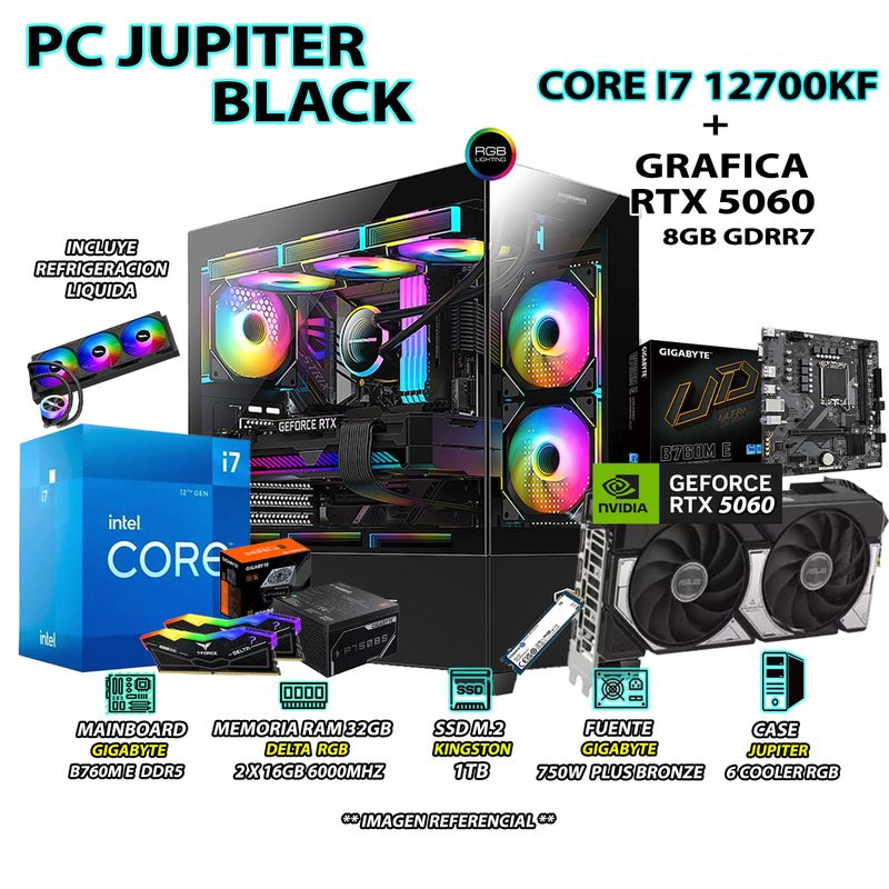 Computadora PC Gamer Core i7 12700KF RAM 32GB SSD 1TB GRAFICA RTX 5060 ...