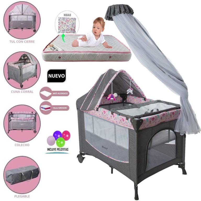 Cuna Corral Dacora Rosa y Colchón rosa con Pelotas | Sodimac Perú
