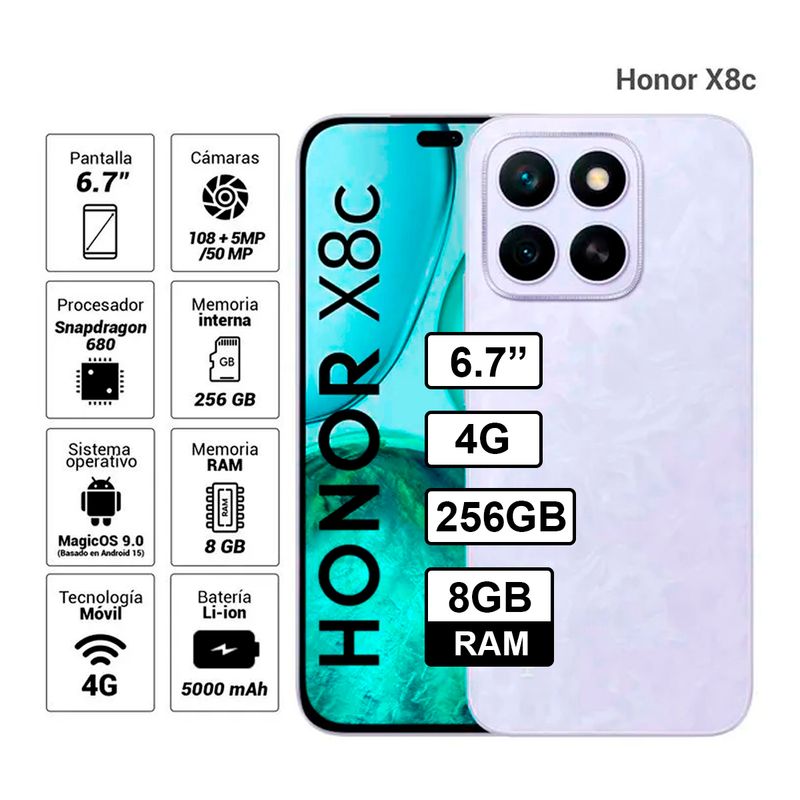 Celular Honor X8c 8GB Ram 256GB Color Púrpura HONOR | falabella.com