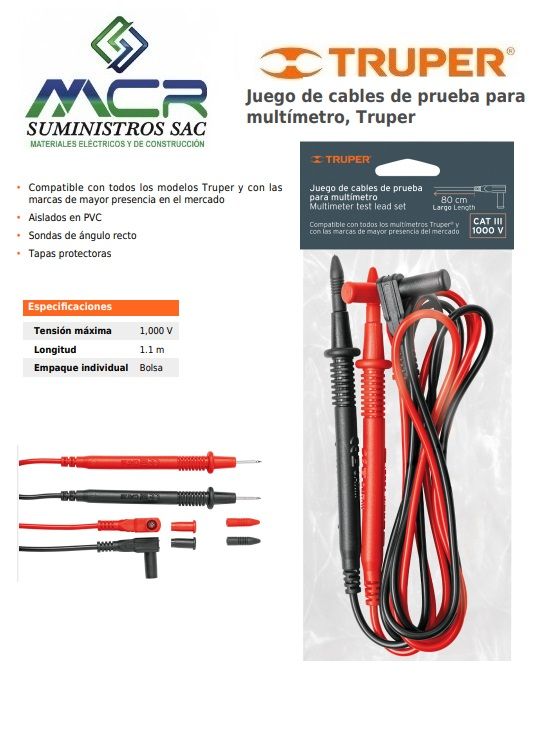 CABLES PARA MULTIMETRO TRUPER COMPATIBLE CON CUALQUIER MARCA 1000V ...