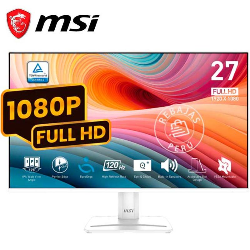 Monitor MSI PRO MP275W E2 27″ IPS FHD 120Hz Blanco con altavoces MSI | falabella.com