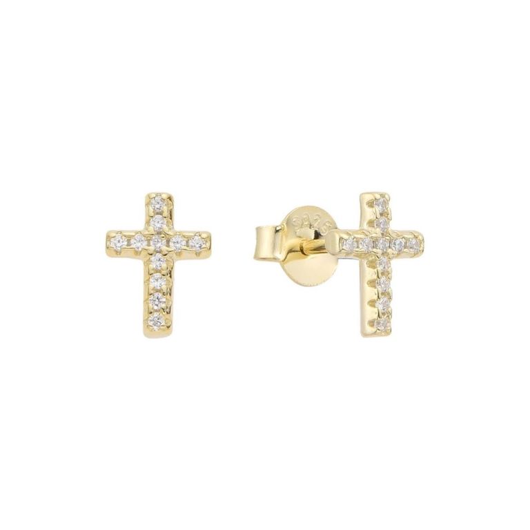 Aretes Cruz Brillos Dorados - Plata SANTORAL | Falabella Perú