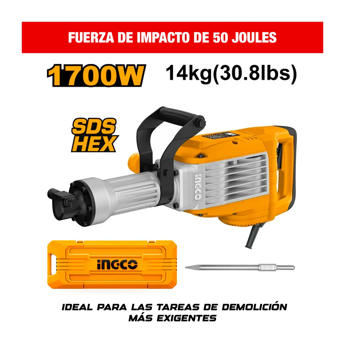 Martillo Demoledor Ingco 1700w 50j + Guante Protector INGCO TOOLS ...