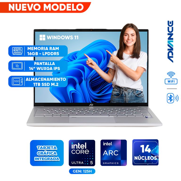 Laptop Advance NV7050, Core Ultra 5 125H, 16GB LPDDR5, 1TB SSD, 14 ...