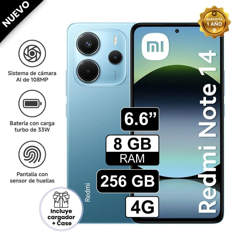 Celular Xiaomi Redmi Note 14 4G 256GB 8GB RAM cámara 108MP, cámara ...