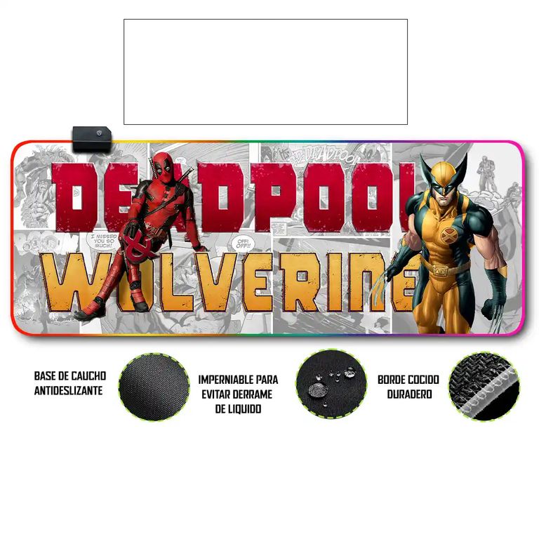 Mouse pad gamer antideslizante con luz rgb de 80x30 Deadpool Wolverine ...