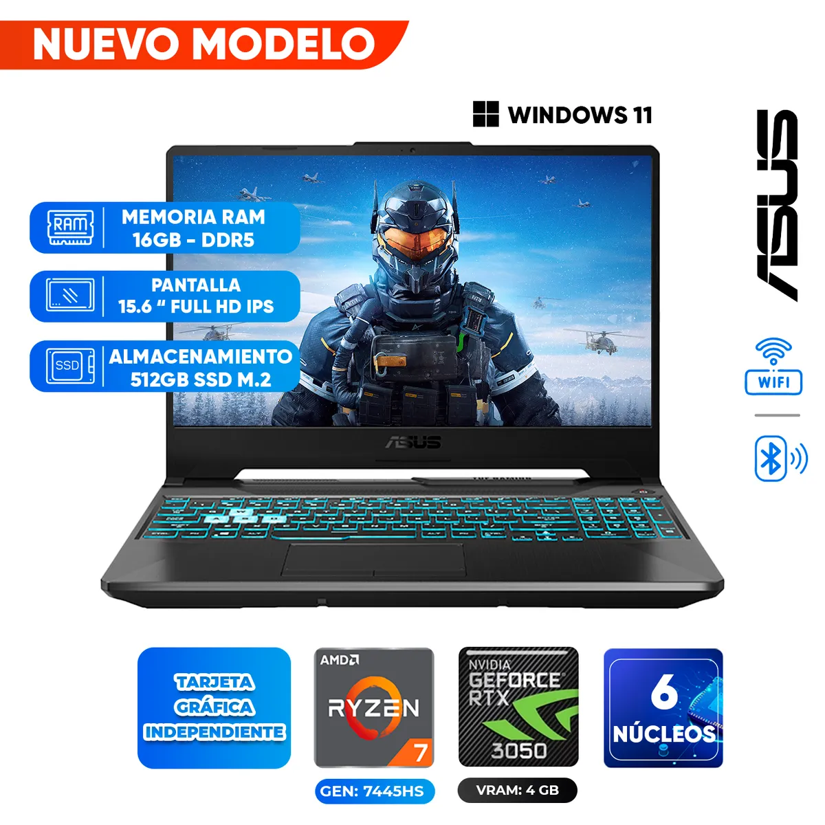 Laptop Gaming ASUS TUF A15, Ryzen 7 7445HS, 16GB DDR5, 512 SSD, 15.6 ...