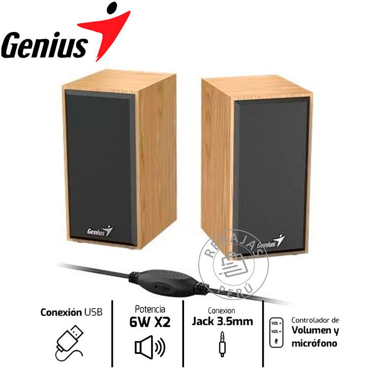 Parlante Genius SP‑HF180 6 W USB Estéreo Madera Compacto y Elegante ...