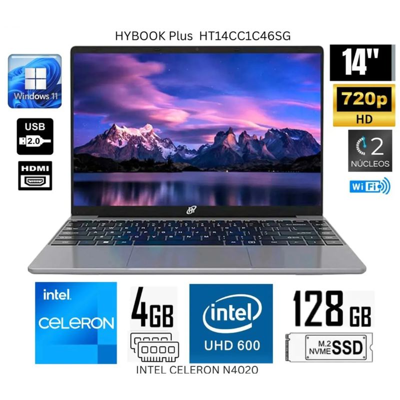 Laptop HYUNDAI Intel Celeron N4020 Windows 11 S 4GB RAM y 128GB SSD 14. ...
