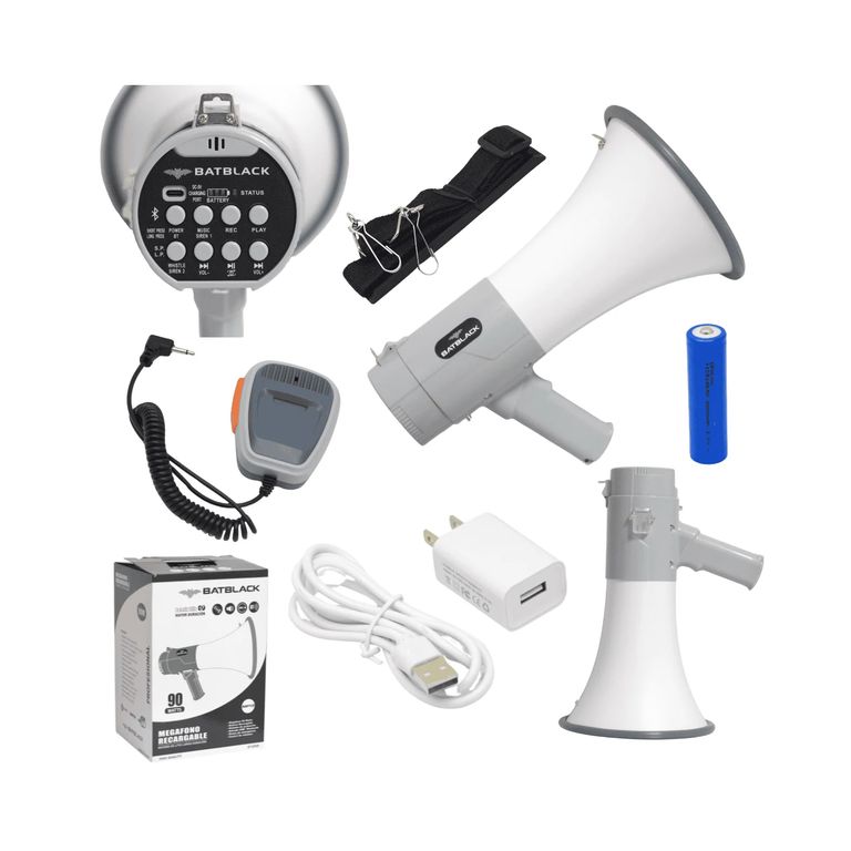 Megáfono Recargable 90W con Sistema de Grabación Sirena Bluetooth y USB ...