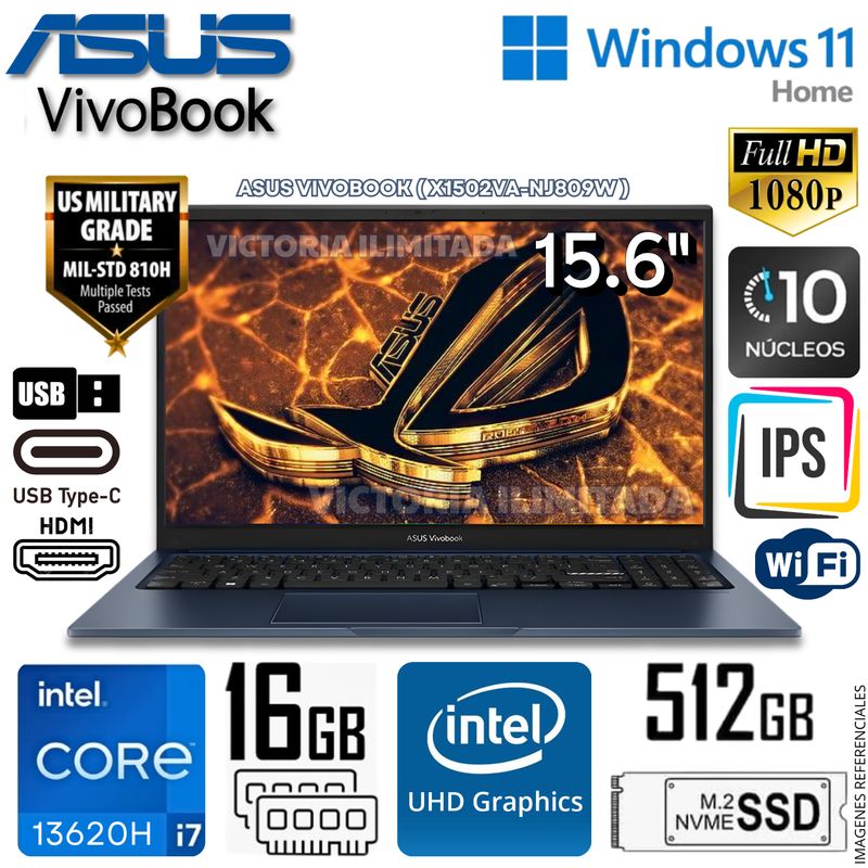 Laptop Asus Vivobook X1502VA-NJ809W 15.6'' FHD Intel Core i7-13620H 16GB DDR4, 512GB SSD Windows ...