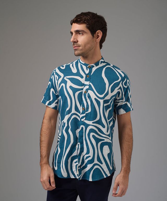 Camisa Hombre Manga Corta Look Lino Media Pechera Oculta Classic Fit ...