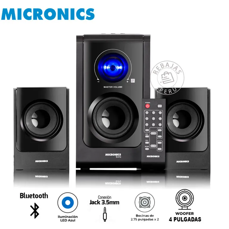 Parlante Bluetooth SWING MIC 4 LED USB Aux Radio FM Control Remoto ...