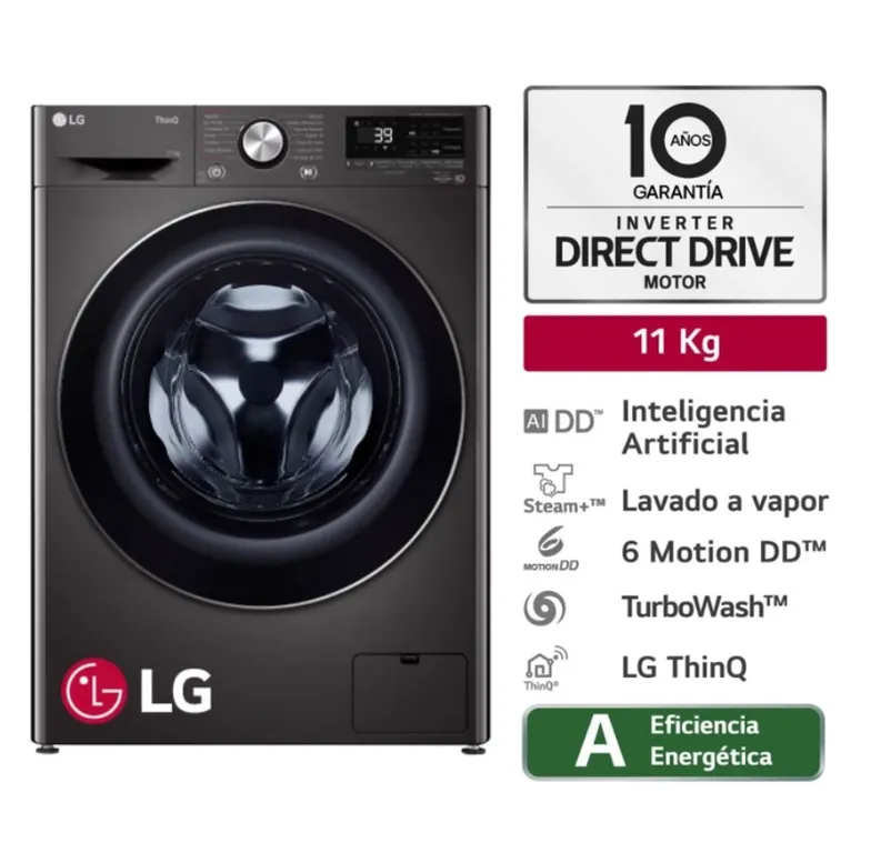 Lavadora De 11kg De Lavado Con Ai Dd Thinq Wm11bvc3s6 Color Acero Negro ...