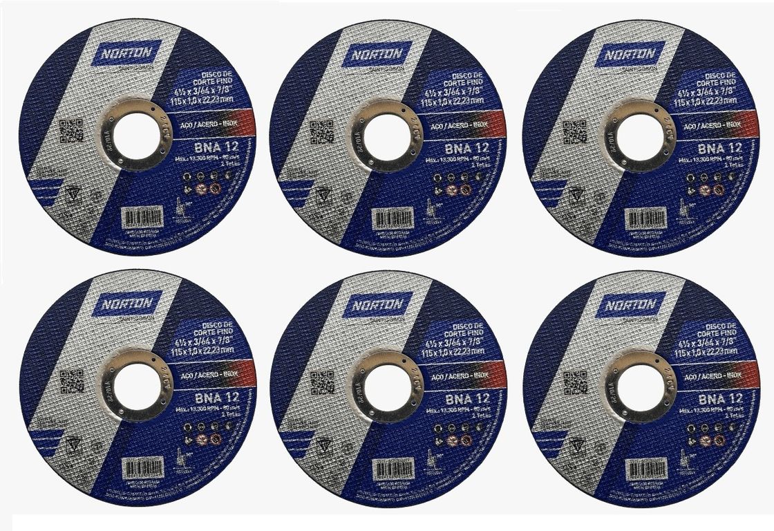 Disco de Corte 4 1/2" x 3/64" x 7/8" BNA12 x6 unidades Norton NORTON ...