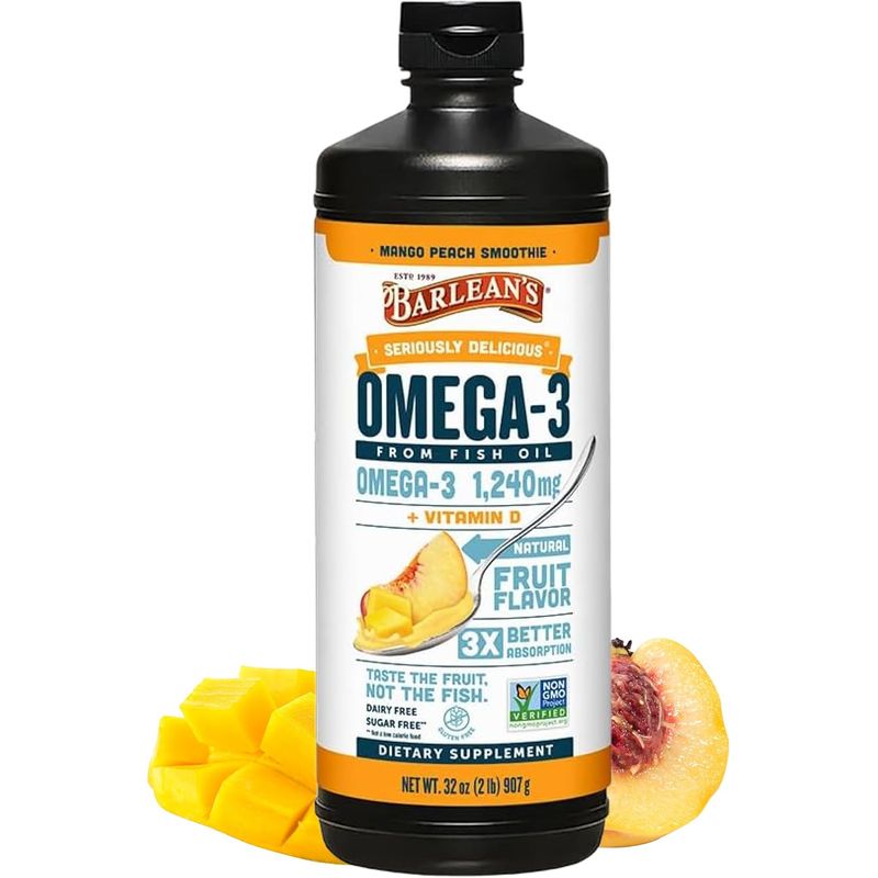 Emulsion Omega-3 con Vitamina D Sabor Mango y Durazno 907 g Barlean’s ...