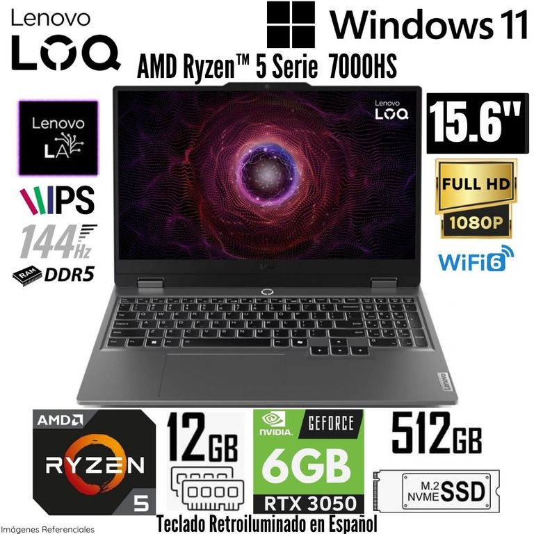 Laptop Lenovo LOQ 15ARP9 AMD Ryzen 5 7235HS 12GB DDR5 RAM 512GB SSD RTX ...