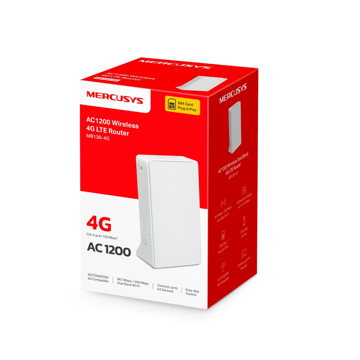 ROUTER 4G MERCUSYS MB130 AC1200 WIFI DUAL 4 PUERTOS LAN PN MB130-4G ...