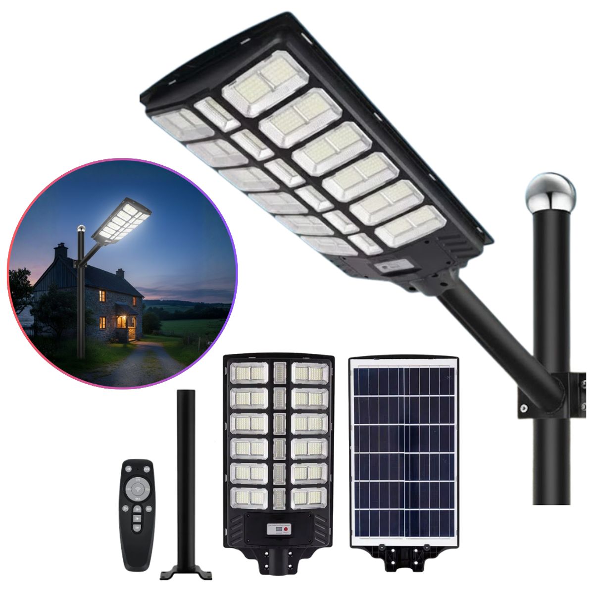 Reflector Farola Luz LED 400W Luminaria con Panel Solar 800 LED Sensor ...