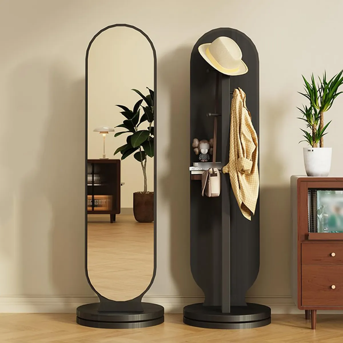 Espejo de Pie Giratorio 360° con Perchero y Estante Urban - Negro ...