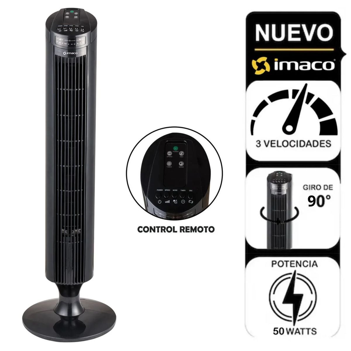 Ventilador de torre Imaco TF3645 50 Watts con control remoto Negro ...