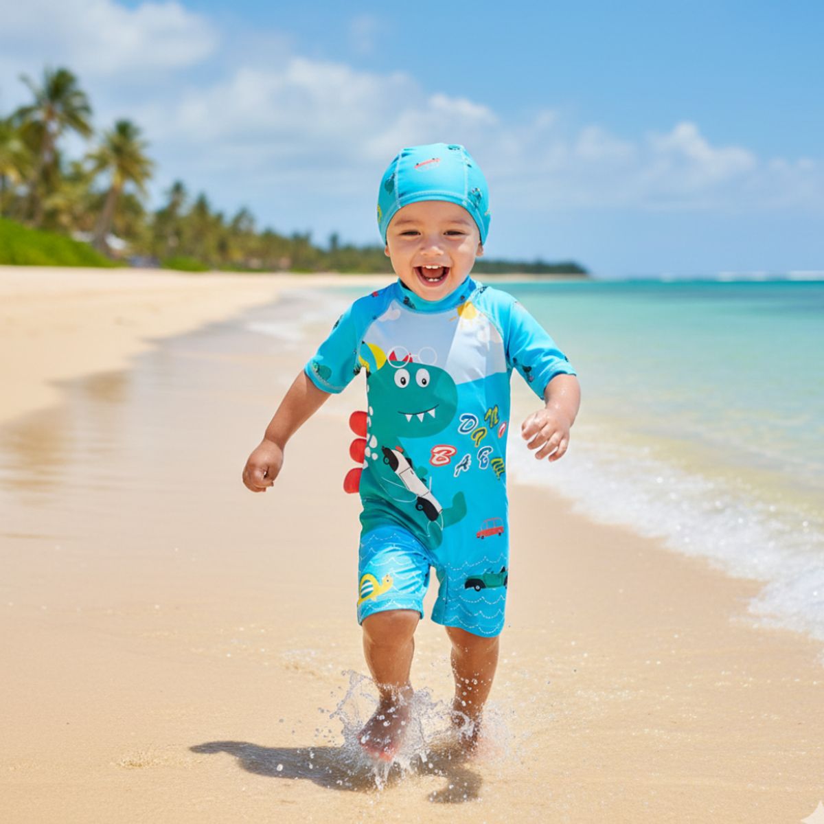 Ropa de Baño para Niño UV Dinosaurio con Autos Celeste de 1 Año para 6 ...