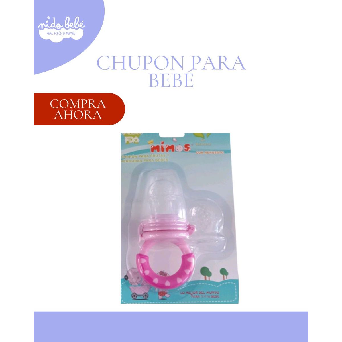 Chupón de Frutas de Bebé MIMOS ROSADO con Tetina de Repuesto GENERICO ...