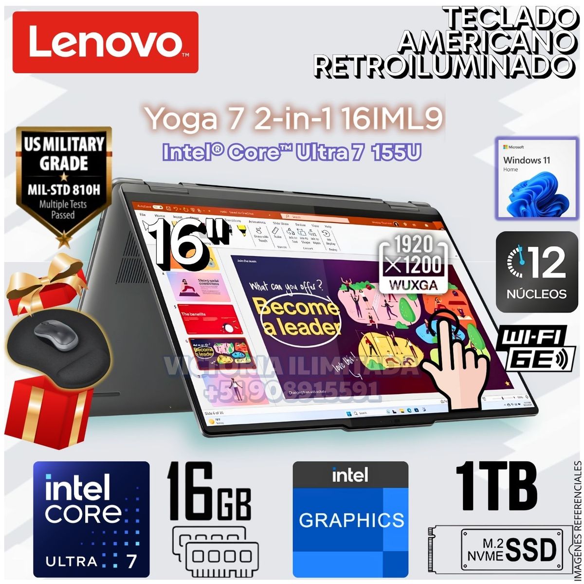 Laptop Lenovo Yoga 7 Dos en Uno de 16" Intel® Core™ Ultra 7 155U 16GB ...