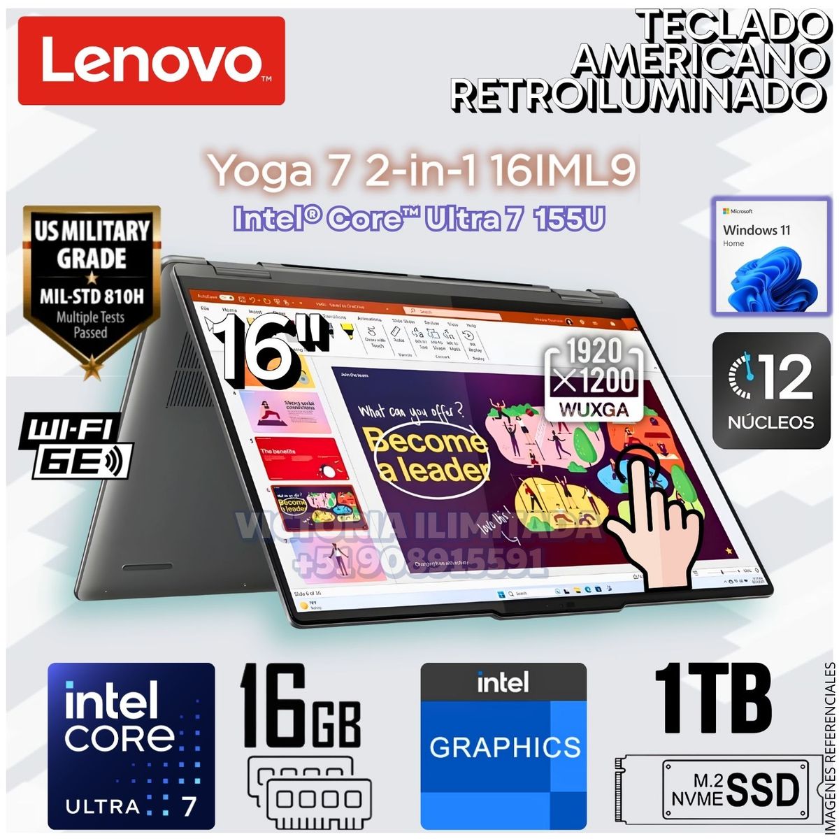 Laptop Lenovo Yoga 7 Dos en Uno de 16" Intel® Core™ Ultra 7 155U 16GB ...