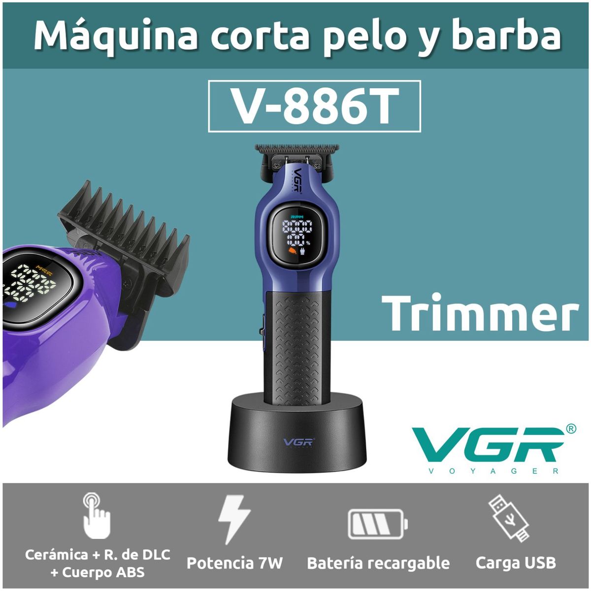 Maquina Corta Pelo Barba Trimmer Vgr V-886t Inalámbrica Con Base Color ...