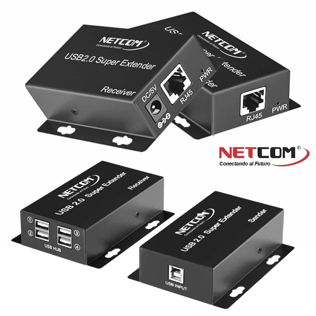 Kit Extensor USB 2.0 de 4 Puertos por Cable de Red RJ45 hasta 60 Metros ...