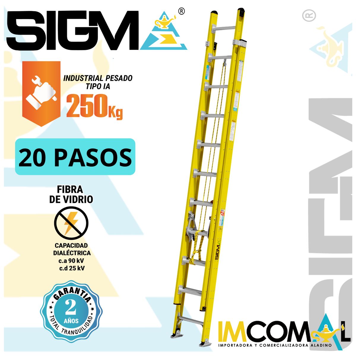 Escalera Fibra de Vidrio Telescópica de 20 Pasos. Cap. Max. de Carga ...