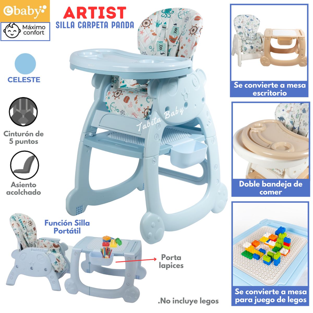 Silla de Comer Carpeta Artist Celeste- Ebaby EBABY | Falabella Perú