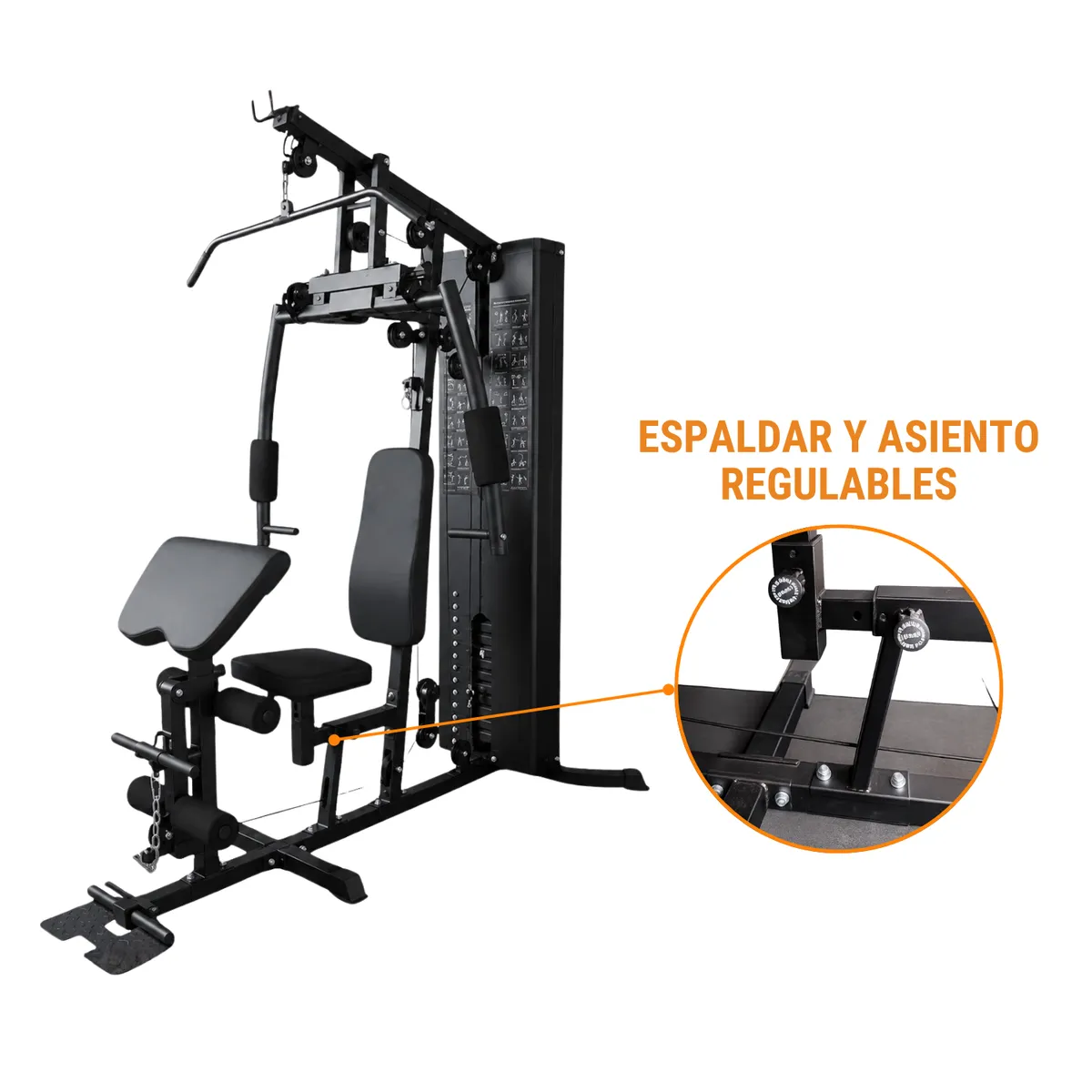 MINI GYM 75KG NEGRO TF ASIENTO Y ESPALDAR REGULABLE GENERICO ...