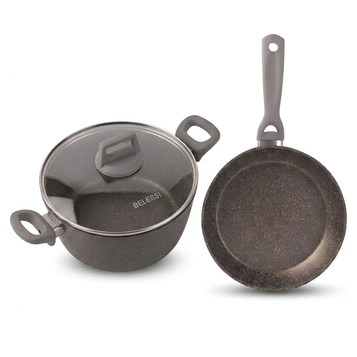 Combo x2: Cacerola 24cm con tapa de vidrio + Sartén M - 24cm Belessi ...
