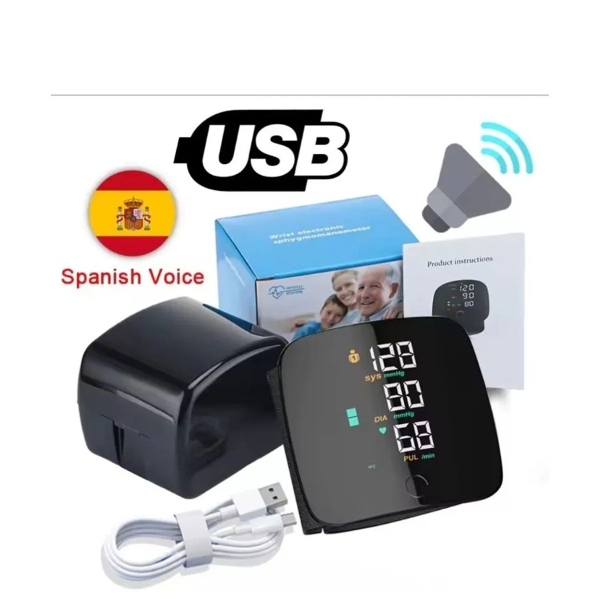 Tensiómetro De Muñecal Con Voz color negro Recargable GENERICO ...