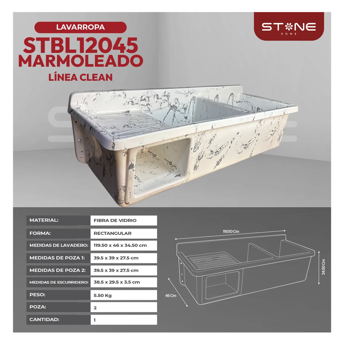 COMBO LAVARROPAS DE FIBRA DE VIDRIO STBL12045 MARMOLEADO + 2 LLAVES ...