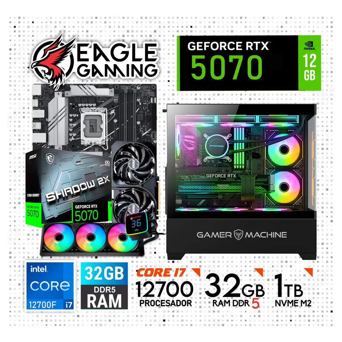 Computadora PC Gamer Core i7 12700 RAM 32GB SSD 1TB GRAFICA RTX 5070 ...