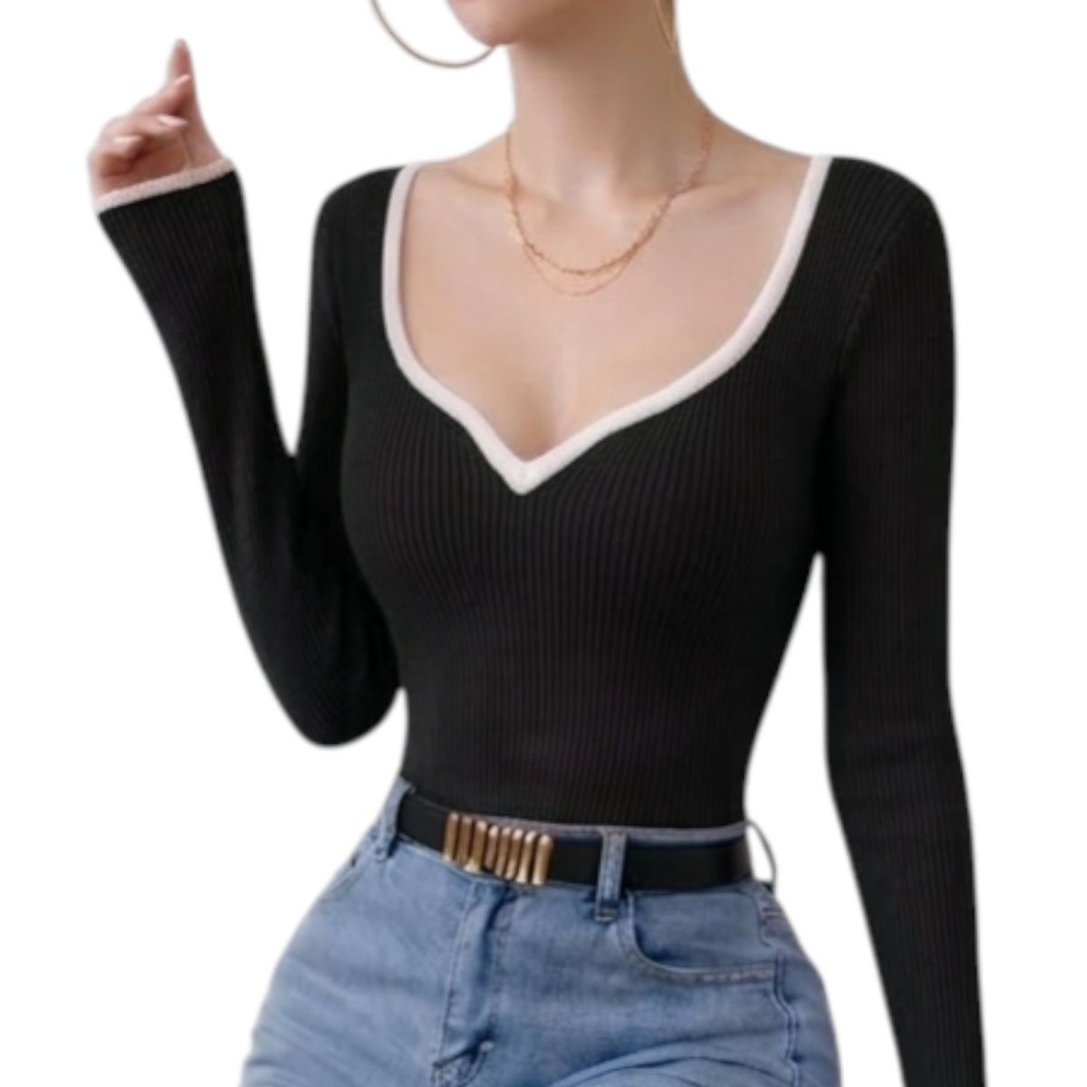 Polo Corazon Manga Larga Rib Grueso Algodon Tic-14 Color Negro GENERICO ...