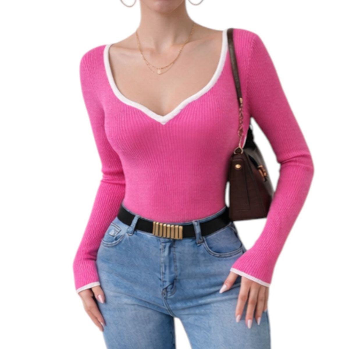 Polo Corazon Manga Larga Rib Grueso Algodon Tic-14 Color Rosa Chicle ...
