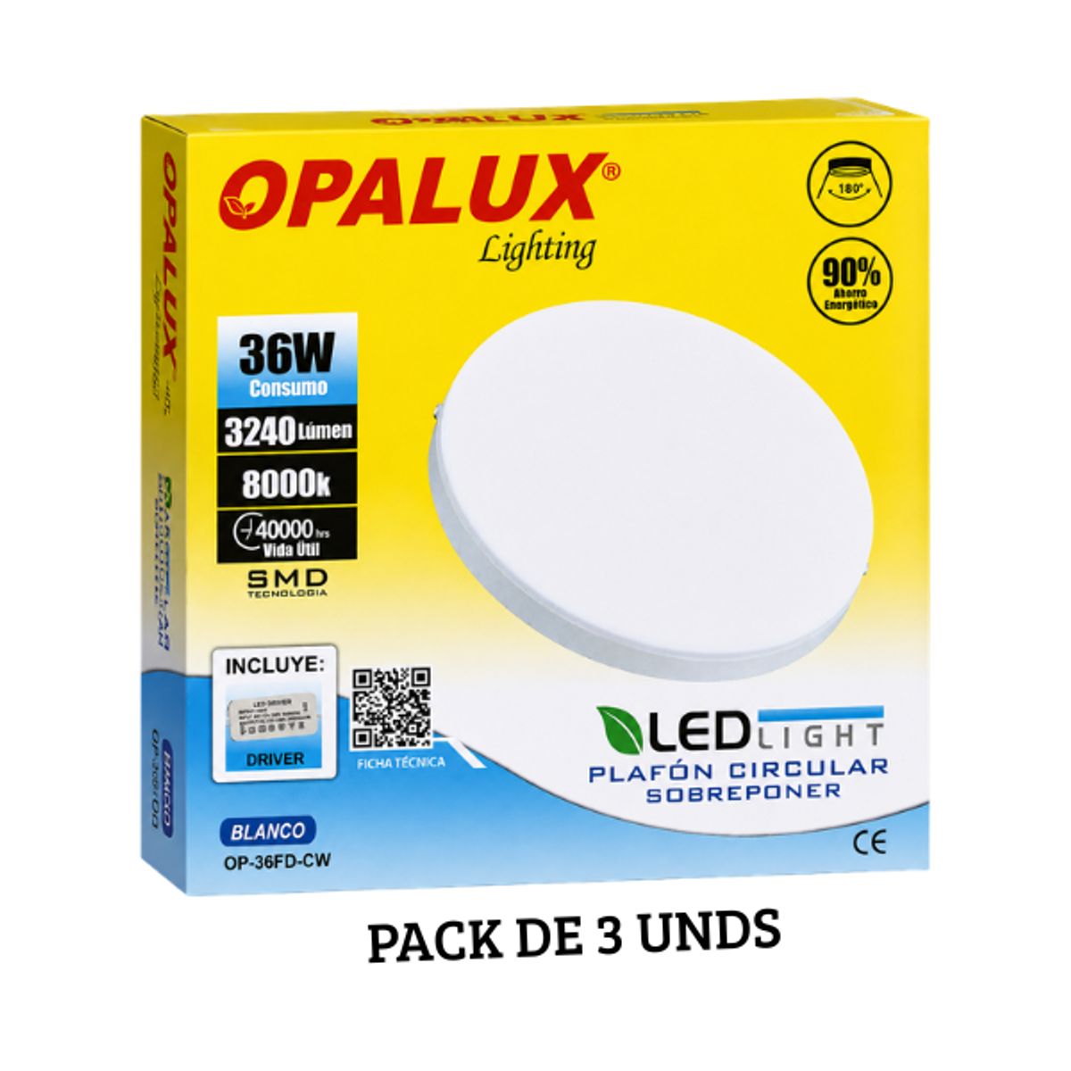 Panel Plafon LED Hielo Opalux 36W Luz Blanca - Pack de 3 Unidades ...